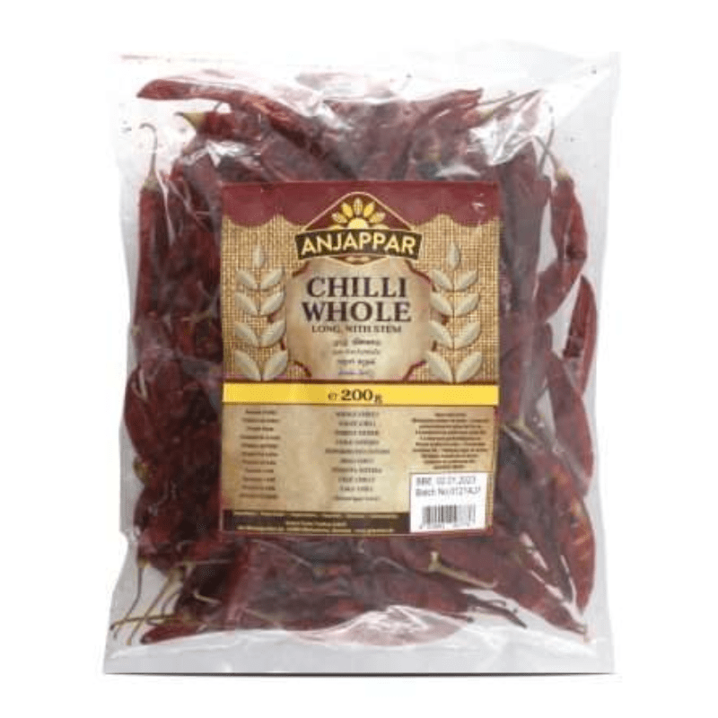 Anjappar Dried Chilli whole (with stem) 100g – Indira Foods